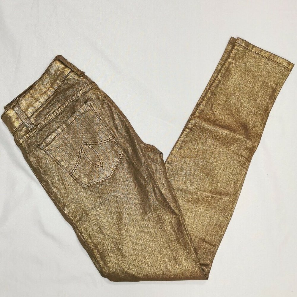 Level 99 | Janice Ultra Skinny Gold Shimmer Coated Je… - Gem
